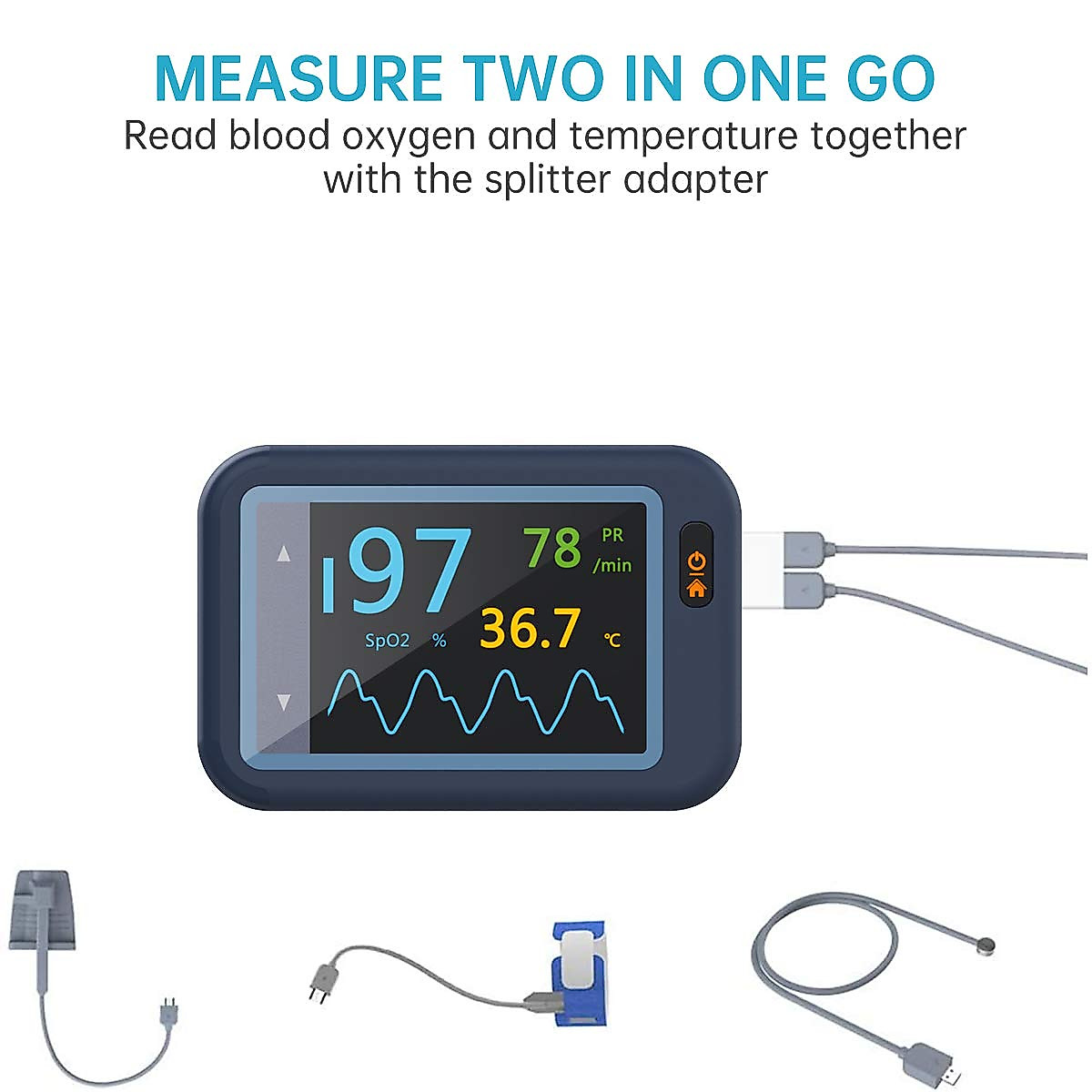 Wellue Smart Pulse Oximeter for Adults and Infant, Handheld Oxygen Monitor for SpO2&HR&body temperature, Rotatable Touchscreen, Free APP&PC Software (checkmepro)
