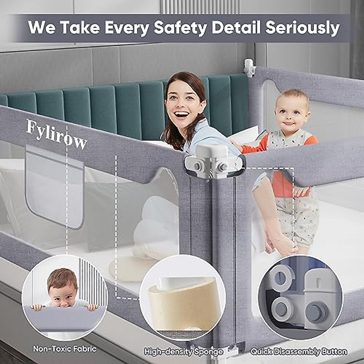 Fylirow Bed Rails for Toddlers, Upgraded Infants Safety Bed Guardrail Designed for Twin, Full, Queen, King Size