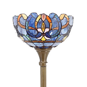 WERFACTORY Tiffany Floor Lamp Blue Purple Cloud Stained Glass Light 12X12X66 Inches Pole Torchiere Standing Corner Torch Uplight Decor Bedroom Living Room Home Office S558 Series (Blue Purple)