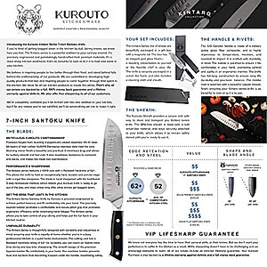 7-inch VG10 Santoku- 66 layers of High Carbon Damscus Stainless Steel Cladding—Kintaro Series—Kurouto Kitchenware