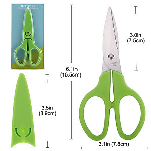 HITOPTY Green Multipurpose Scissors, 6in Straight Sturdy Sharp Scissors for Office School Student Home General Use Sewing Fabric Craft Supplies with Cover