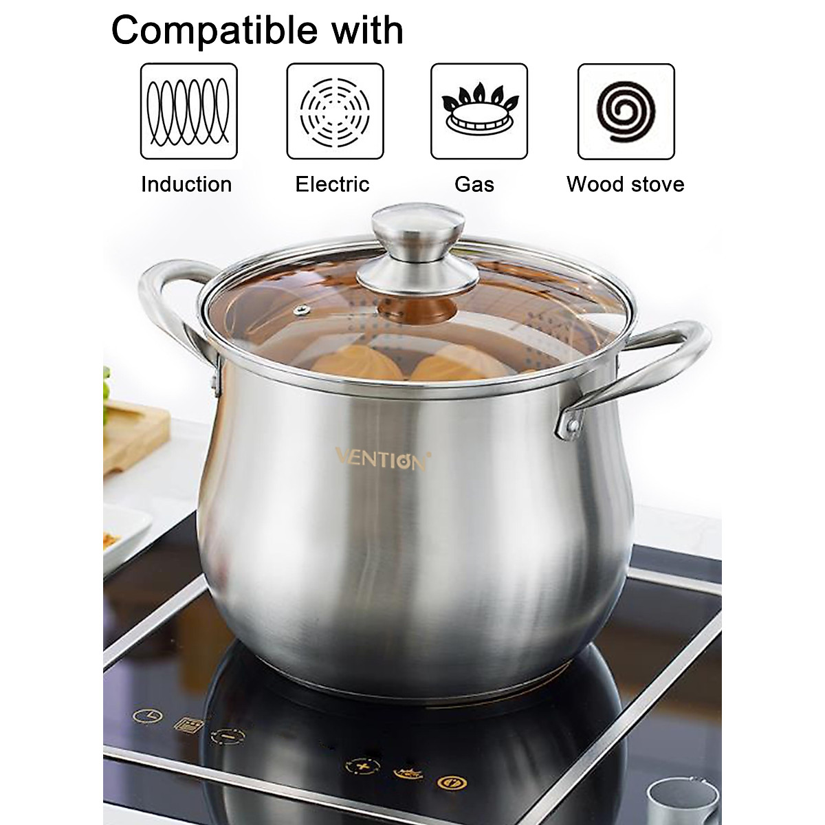 VENTION Stainless Steel Stock Pot with Steamer, 7.8 Quart Stockpot with Lid