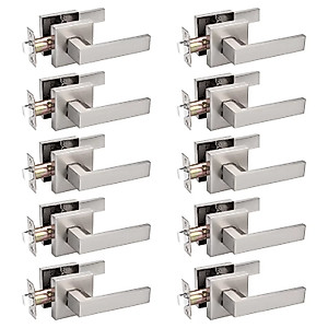 Probrico 10 Pack Square Door Lever Door Lock Handle Lockset Keyless Doorknobs Passage Knobs Lockset Interior Hallway Passage Closet in Satin Nickel