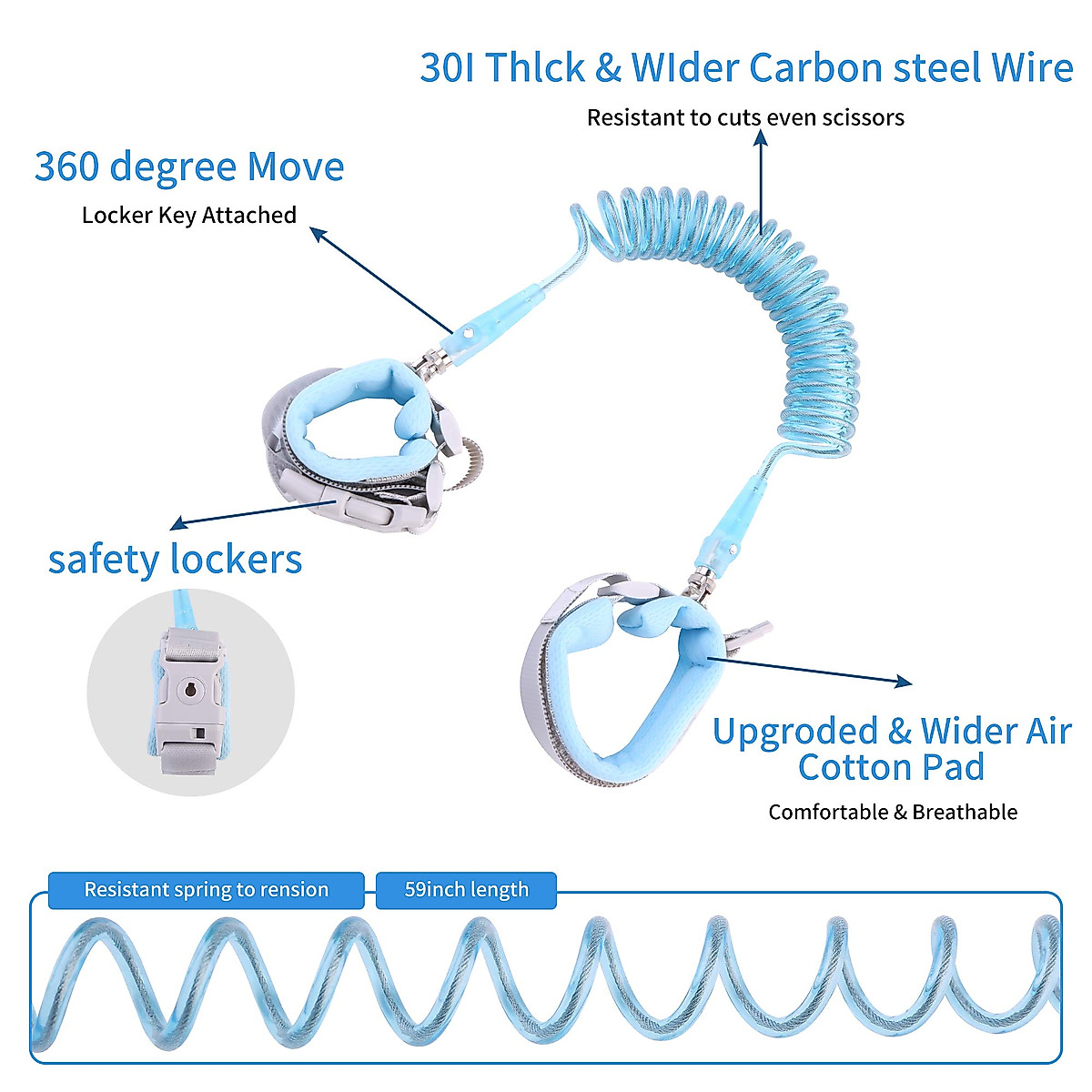 Reflective Anti Lost Wrist Link, Toddler Safety Leash with Key Lock, Safety Wrist Leash for Toddlers, Babies & Kids 8.2 feet