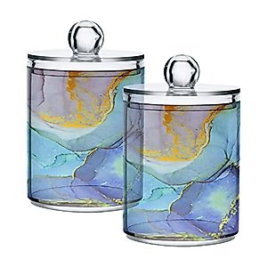 2 Pack Qtip Holder Organizer Dispenser Color Abstract Painting Marble Bathroom Storage Canister Cotton Ball Holder Bathroom Containers for Cotton Swabs/Pads/Floss
