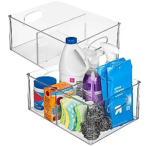 ClearSpace All-Purpose Bins with Divider XL(13.5x10x6) – Perfect Kitchen Organization or Pantry Storage – Fridge Organizer, Pantry Organization and Storage Bins, Cabinet Organizers