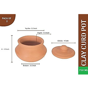 Village Decor Indian Clay Yogurt Pot Pack of 2 - (32 Oz)