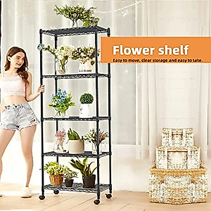 Storage Shelves (Black, 5-Shelf) 5-LAYER FAMILY SHELF, VERTICAL free combination shelf, kitchen, bedroom, garage, study, storage room, with wheels layer shelf, simple American heavy shelf.