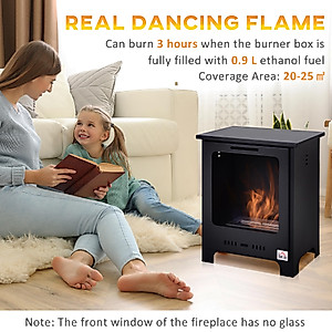 HOMCOM 19.75" Ethanol Fireplace, Freestanding Alcohol Fireplace Stove with 0.25 Gal Tank Capacity, Flame Snuffer - Black