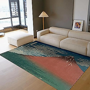 Japan Ukiyo -Painting Style Carpet for Kids Rugs Mount Fuji Scenery Area Rug for Rural Room Entryway Small Gaming Rug for Floor Door 6'x10'