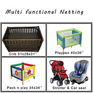 Crib net Crib Tent with Sewn in Storage Pouch, Baby Mosquito net for Crib, Pack N Play, Playpen/Stroller, 3 Sides Zipper Opening, 2 Luminous Zipper Head, Elastic Edges, Easy Attach and Remove, Black