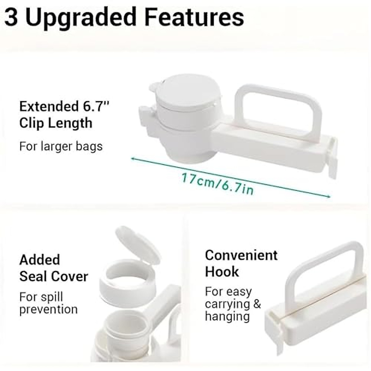Curject Food Bag Sealing Clip with Pour Spout, Minimalist Style, Food Clip, 6.7"L x 1.1"W x 2.3"H