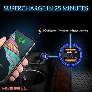 Hussell Car Charger Adapter for Cigarette Lighter - Fast Charge, Mini, Aluminum, Portable 3.0 Car Chargers with Dual USB Ports - Compatible with iPhone, Android, Samsung Galaxy - Stocking Stuffers