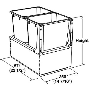 Double Wood Framed Bottom Mount Kitchen Pullout Waste Container Trash Can System with Soft Close Slides and Mounting Brackets (2 x 52 Qt)