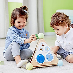 Classic World Wooden Activity Cube, Black Discs, Mirror, Shape Sorter, Space Gear Activity Center for Baby