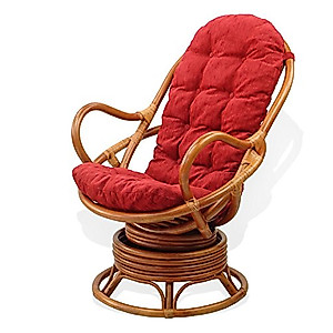 Lounge Swivel Rocking Rattan Wicker Java Chair w/Red Cushion, Colonial Color