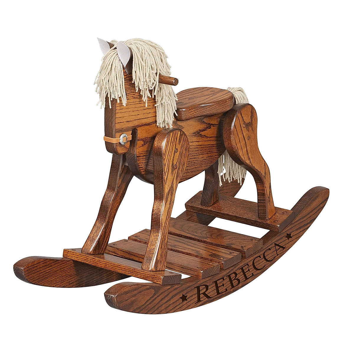 LifeSong Milestones Personalized Solid Oak Wooden Rocking Horse Cherry Toy for Toddlers Childrens and Kids Housewarming Nursery Gift Decorations Handcrafted in The USA Size: 34" L x 11.5" W x 24" H.