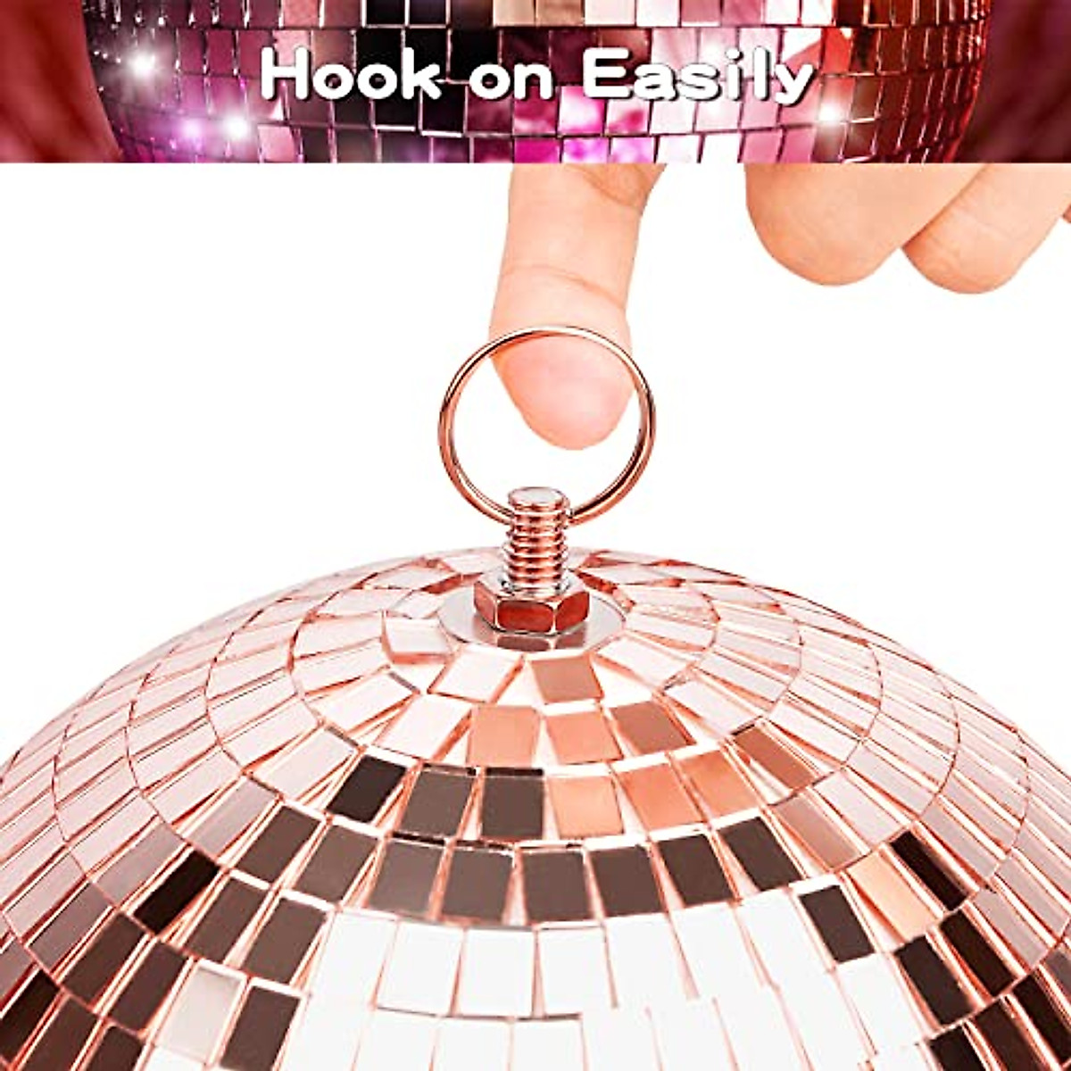 Mirror Ball for Disco DJ Club Party Wedding Home Decor, Muscab 8 Inch Disco Ball with Hanging Ring, Rose Gold