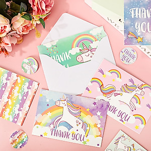 AnyDesign Thank You Cards 30 Pack Rainbow Note Cards with Matching Seal Stickers Envelopes Cartoon Greeting Blank Cards for Baby Shower Wedding Birthday Party Supplies, 4 x 6 Inch