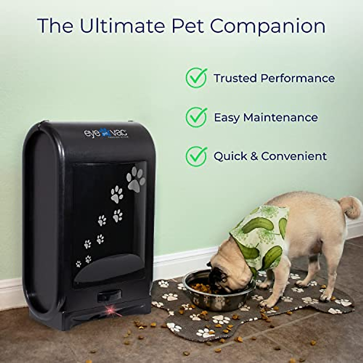 EyeVac Pet Touchless Vacuum for Pet Hair, Dust & Debris - 1400 Watts Professional Vacuum Active Infrared Sensors, High Efficiency Filtration, Bag-Less Canister (Tuxedo Black & Paw Prints)