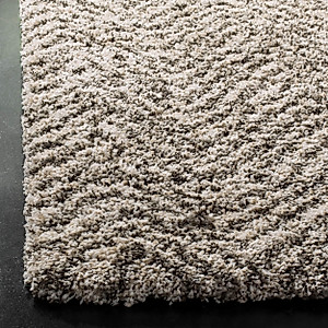 SAFAVIEH Hudson Shag Collection Area Rug - 8' x 10', Ivory & Grey, Chevron Design, Non-Shedding & Easy Care, 2-inch Thick Ideal for High Traffic Areas in Living Room, Bedroom (SGH375A)