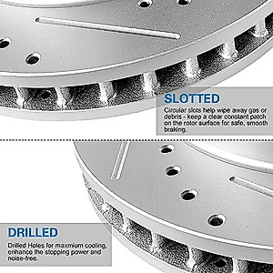WEIZE Rear Truck & Tow Brake Rotors Kit, Carbon Fiber Ceramic Brake Pads and Drilled/Slotted Brake Discs, Fit for Chevy Silverado GMC 1999-2006