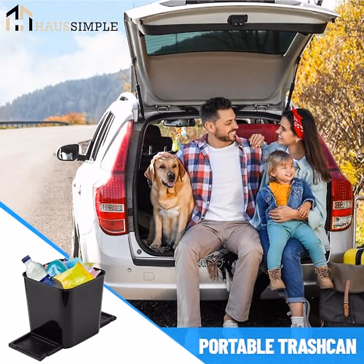 Car Trash Can for Vehicles Leakproof Compact Garbage Bin w/ Stability Flap, Anti-Slip Base, Portable Trash Holder for Cars, Trucks, SUVs, Minivans Compact, Auto Container Organizer (Black, Small)