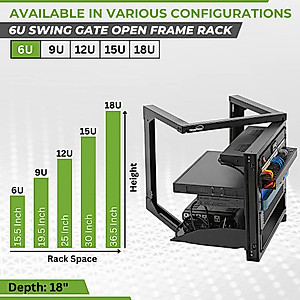 NavePoint 6U Server Rack with Swing Gate - 6U Wall Mount Rack for 19 Inch IT Equipment Open Frame Rack – Network Rack Wall Mount for AV & Server Equipment 18” Deep 6U Rack, Black