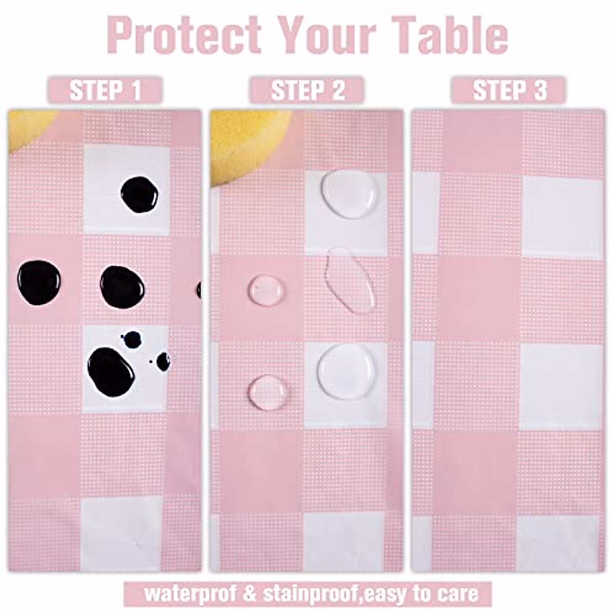Kesfey 3 Packs Pink Gingham Tablecloth Pink and White Checkered Tablecloths 54 x 108 Inches Disposable Plastic Gingham Tablecovers Waterproof Rectangle Picnic Table Covers for Birthday Party Supplies