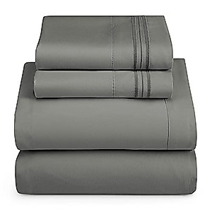 Clara Clark California King Sheets Set, Deep Pocket Bed Sheets for Cal King Size Bed - 4 Piece Bed Sheet Set, Extra Soft Bedding Sheets & Pillowcases, Charcoal Gray Sheets Cal King
