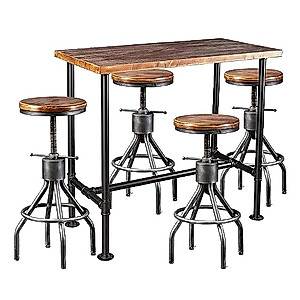 LOKKHAN Rectangular Dining Table for 4, (47.3" L x 41.3" H x 23.6" W), Heavy Duty Metal Pipe, Solid Wood Desktop, Home Kitchen Bar Office Cafe Pub, Rustic Industrial, Black & Brown