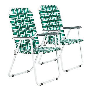 2 Pack Webbing Chair, Designs New Standard Patio Lightweight Folding Web Lawn Chair Set, Outdoor Reclining Beach Chair Portable Camping Chair, Webbed Folding Chair for Yard, Garden (Light Green)