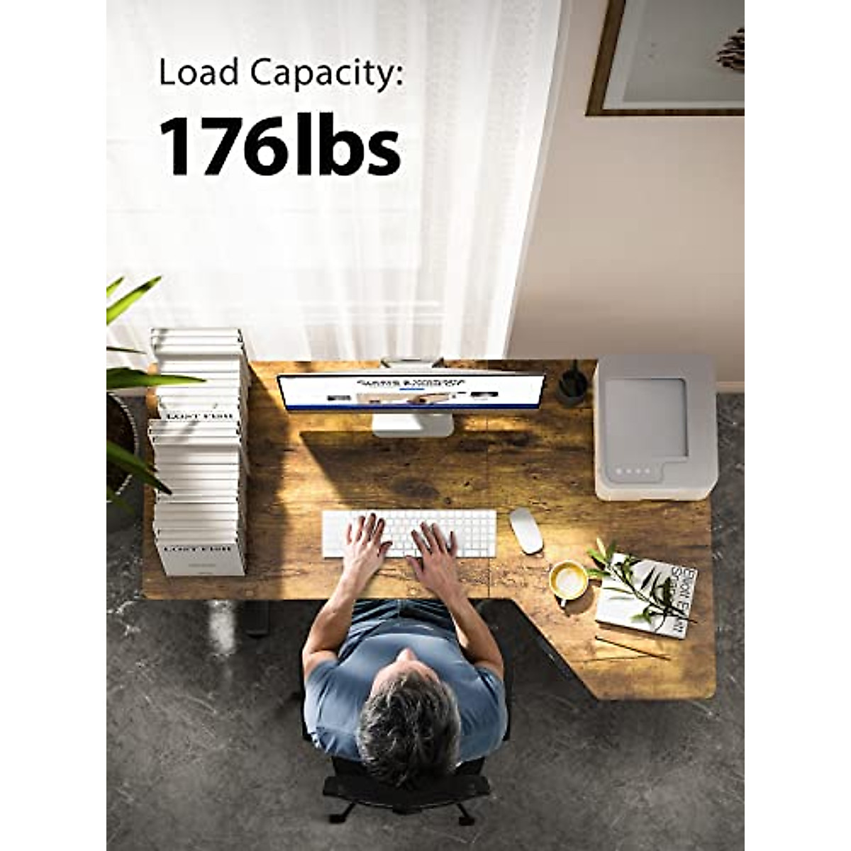 Totnz Standing Desk Adjustable Height, Electric Standing Desk with Starage Bag, Stand up Desk for Home Office Computer Desk Memory Preset with Headphone Hook (55X34 Inch, Rustic)