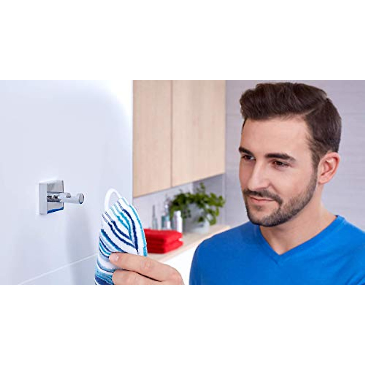 tesa EKKRO Bathroom Hook - No Drill Chromed Metal Self-Adhesive Hook for The Bathroom in Round Design - Stainless - Waterproof - Includes Removable Glue Solution