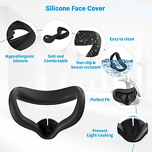 Relohas Accessories for Oculus/Meta Quest 2, Touch Controller Grip Cover, Front Face Protector Cover, Silicone Face Cover with Lens Protective Cover, Protect Your VR in All Aspects(4PCS, Black)