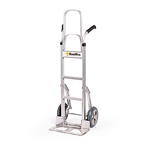 HaulPro Fully Assembled Heavy Duty Aluminum Hand Truck with Stair Climber | Ergonomic Double-Grip Handles-10-Inch Hi Tech Rubber Wheels-500lb Capacity | 52" Tall Hand Cart- 9" x 17.5 Inch Nose Plate
