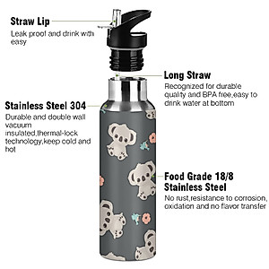 xigua Koala Water Bottle Stainless Steel Vacuum Insulated Water Bottle Standard Mouth Wide Handle Bottle with Straw Lid for Sports School Gym Outdoor,20 oz.