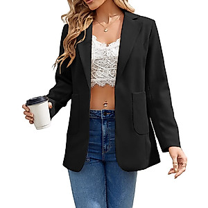 Cnkwei Womens Casual Blazers Open Front Long Sleeve Lapel Collar Work Office Jacket Black
