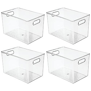 mDesign Deep Plastic Home Storage Organizer Bin with Built-in Handles for Cube Furniture Shelving in Office, Closet, Cabinet, Bedroom, Bathroom, Nursery, Dorm - Ligne Collection - 4 Pack - Clear