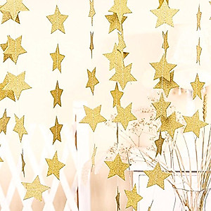 Koker Sparkling Star Garland, Paper Hanging String Banner Decoration for Wedding, Birthday Party Baby Shower Backdrop, Glitter Gold, 11.5 Feet/3.5 m