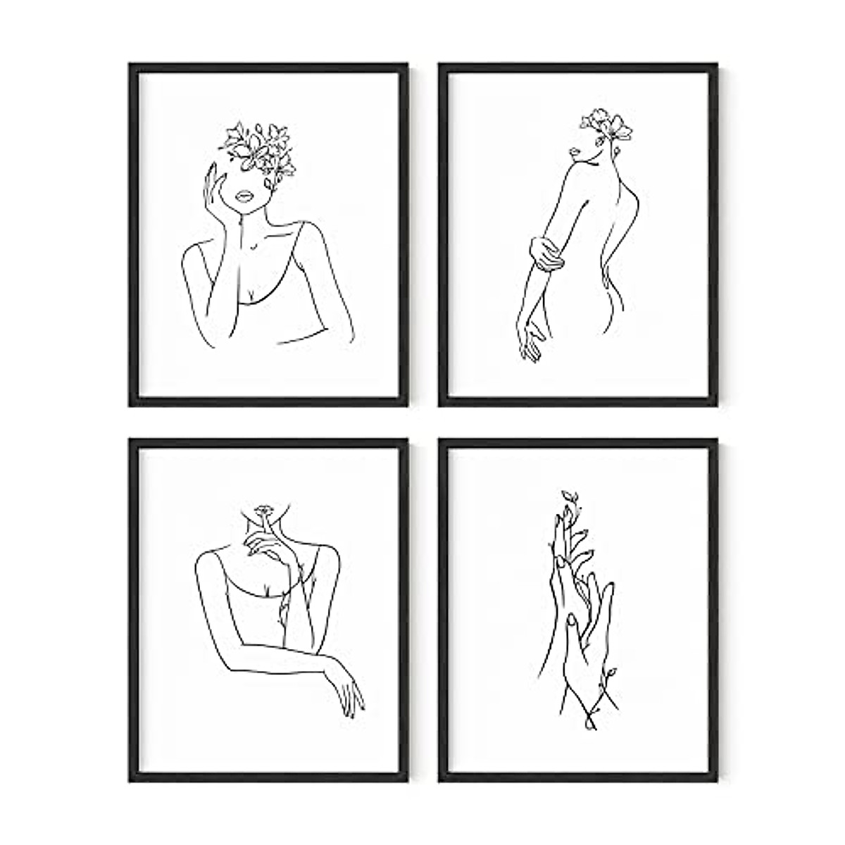 HAUS AND HUES Minimalist Line Art - Set of 4 Minimalist Print Wall Decor, Minimalist Wall Art Big Female Poster, Line Drawing Wall Art Women Body, Aesthetic Drawings, Sketch Poster (8"x10", UNFRAMED)