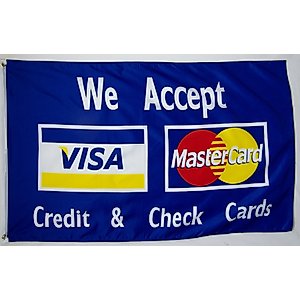 We Accept Visa MasterCard Credit & Check Cards Flag 3' X 5' Deluxe Indoor Outdoor Business Sign Banner