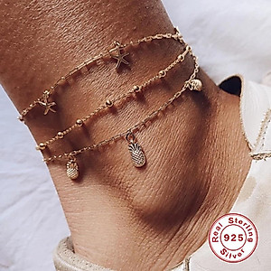 925 silver fashion jewelry anklets summer starfish charm pendant gold plated anklets women, 9-11inches (gold)