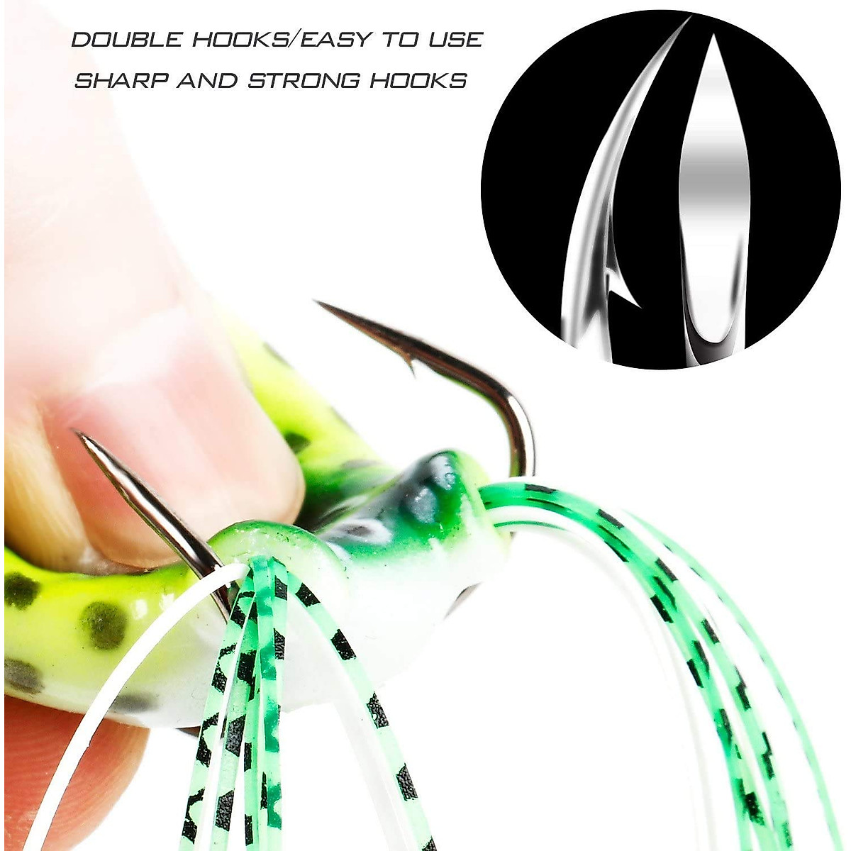 5pcs Frog Topwater Fishing Crankbait Lures Double Sharp Hooks Soft Bait for Bass Salmon Freshwater Saltwater Fishing with Tackle Box