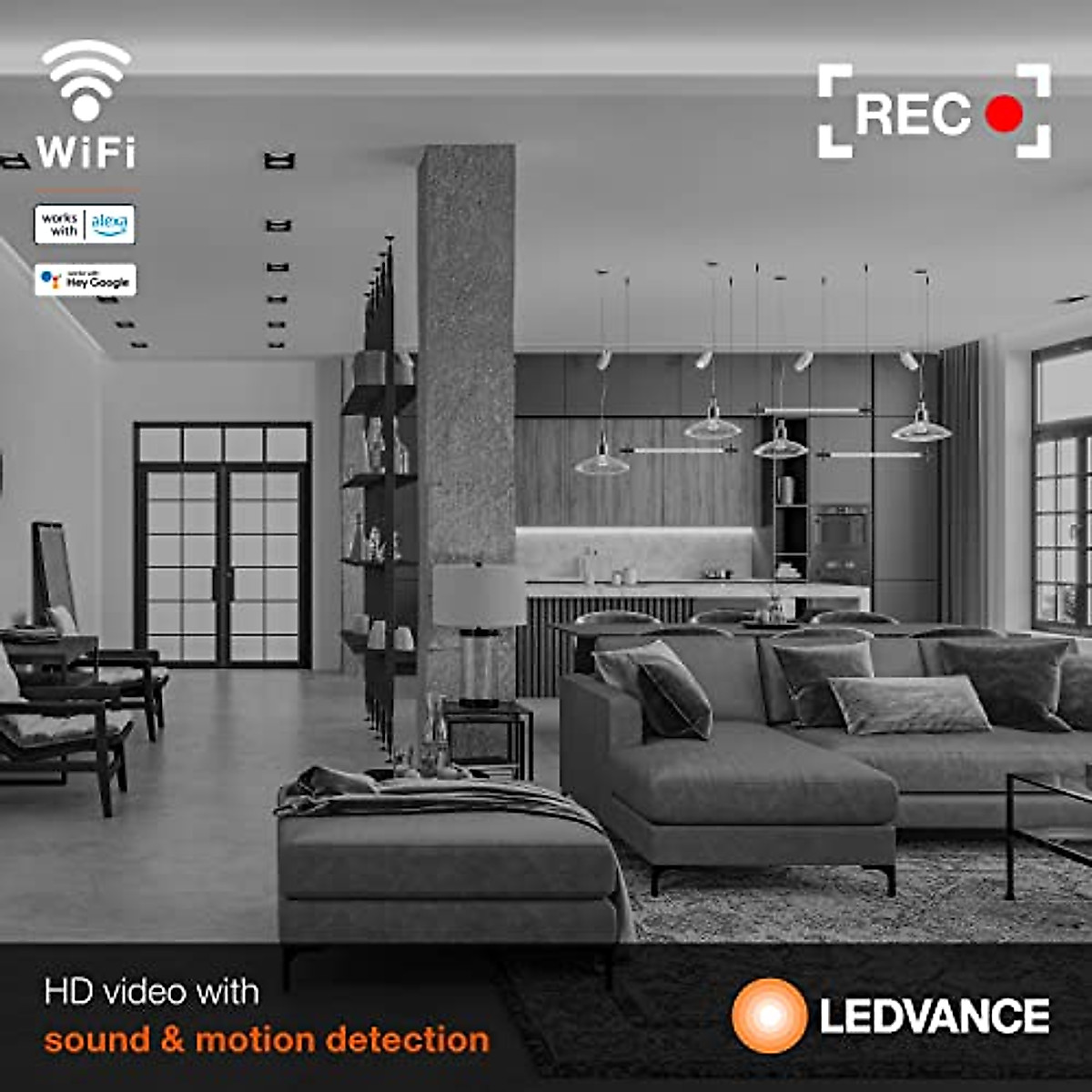 LEDVANCE WiFi Smart Indoor Pan & Tilt Auto-Tracking Camera, HD Video, 2-Way Audio, Motion/Sound Detection, Night Vision, Compatible with Alexa and Google - 1 Pack (75834)