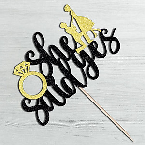 WRACKKIAR She Said Yes Cake Topper-Gold Glitter Wedding Engagement-Bridal Shower-Bachelorette Party Decorations