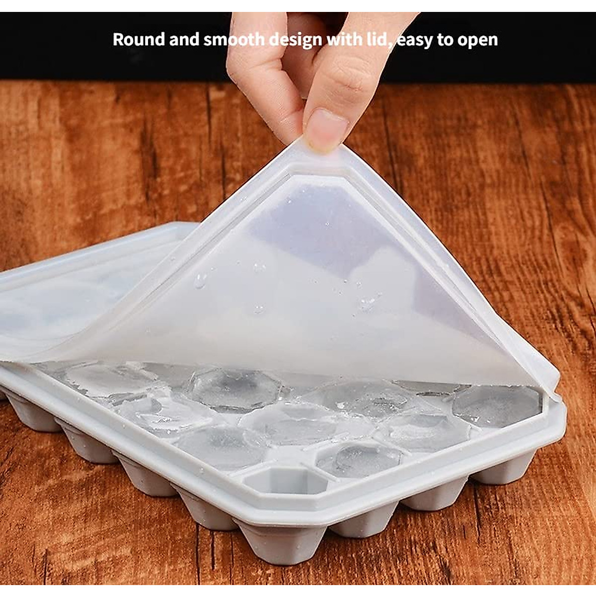 Ice Cube Trays, Diamond-Shaped Ice Cube Molds Maker, Flexible 24-Ice Trays Maker with Lid for Chilling Whiskey Cocktails, Easy Release Stackable Ice Trays,1 Inches Ice Cube (bule)
