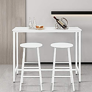 COSTWAY 3-Piece Pub Table Set, Bar Table with 2PCS Backless Bar Stools, Fashionable Simple Style, Kitchen Counter Height Dining Design, Breakfast Table Set for Kitchen, Restaurant, Small Space (White)