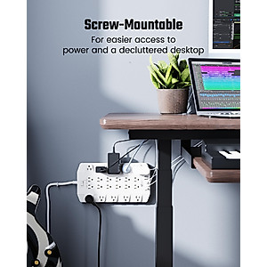 Power Strip, SUPERDANNY Surge Protector with 22 Outlets, 2 USB-C and 4 USB-A, 2100J, 6.5Ft Flat Plug Heavy Duty Extension Cord (1875W/15A), Wall Mountable for Home, Office, Dorm, Gaming Room, White