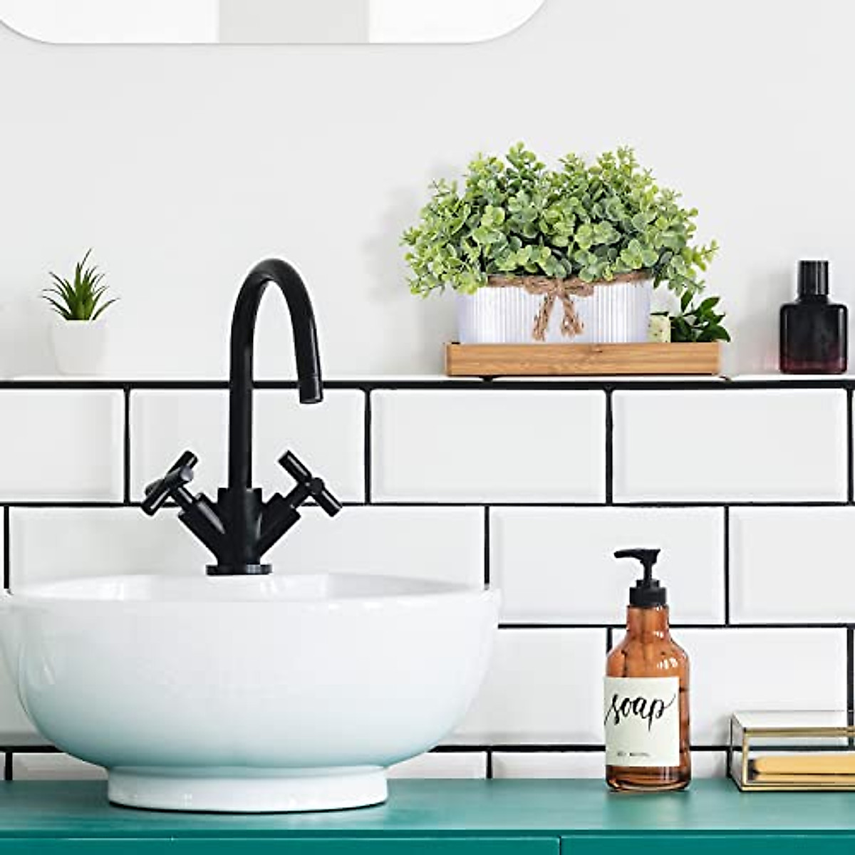 CEWOR Artificial Eucalyptus Leaves Faux Plants Desk Fake Potted Plants in Rustic Rectangular Pots Table Centerpiece for Home Decor Office Bathroom Desk Room Greenery Decor or Gift